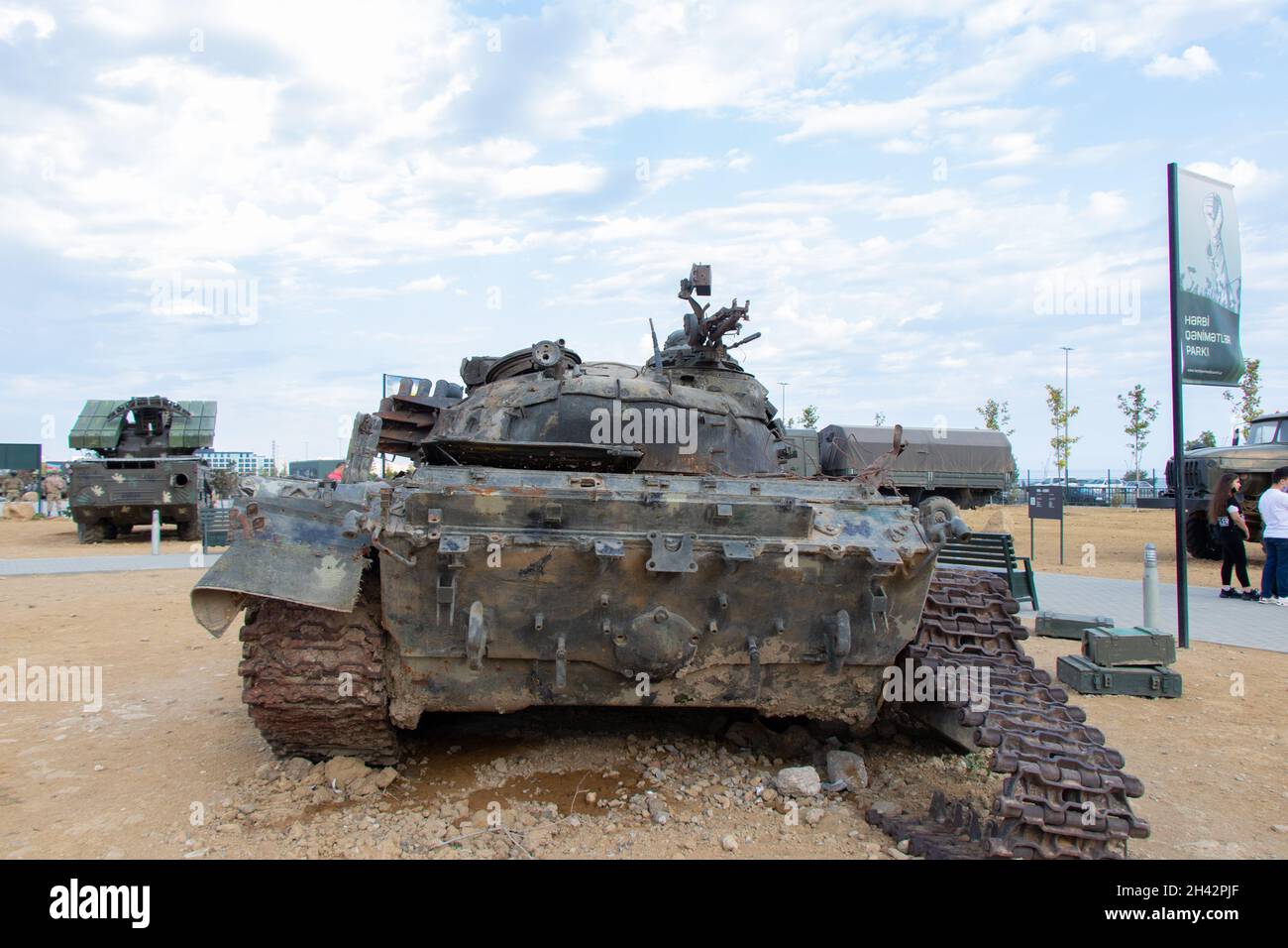 Tank T-72 in The Military Trophy Park in Baku. Destroyed Armenian ...