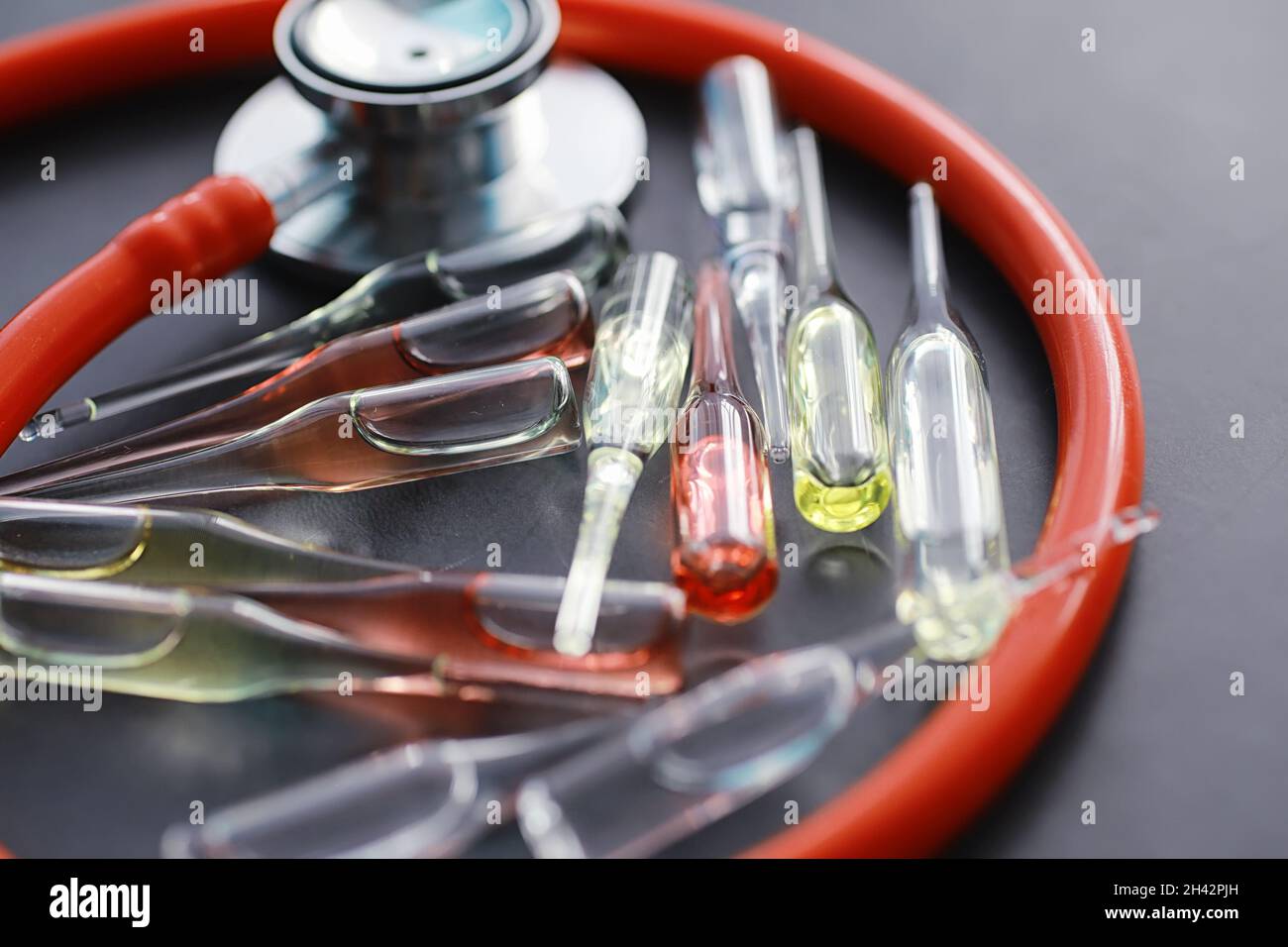 Test tubes with drugs and tests to test the victims and treat infected ...