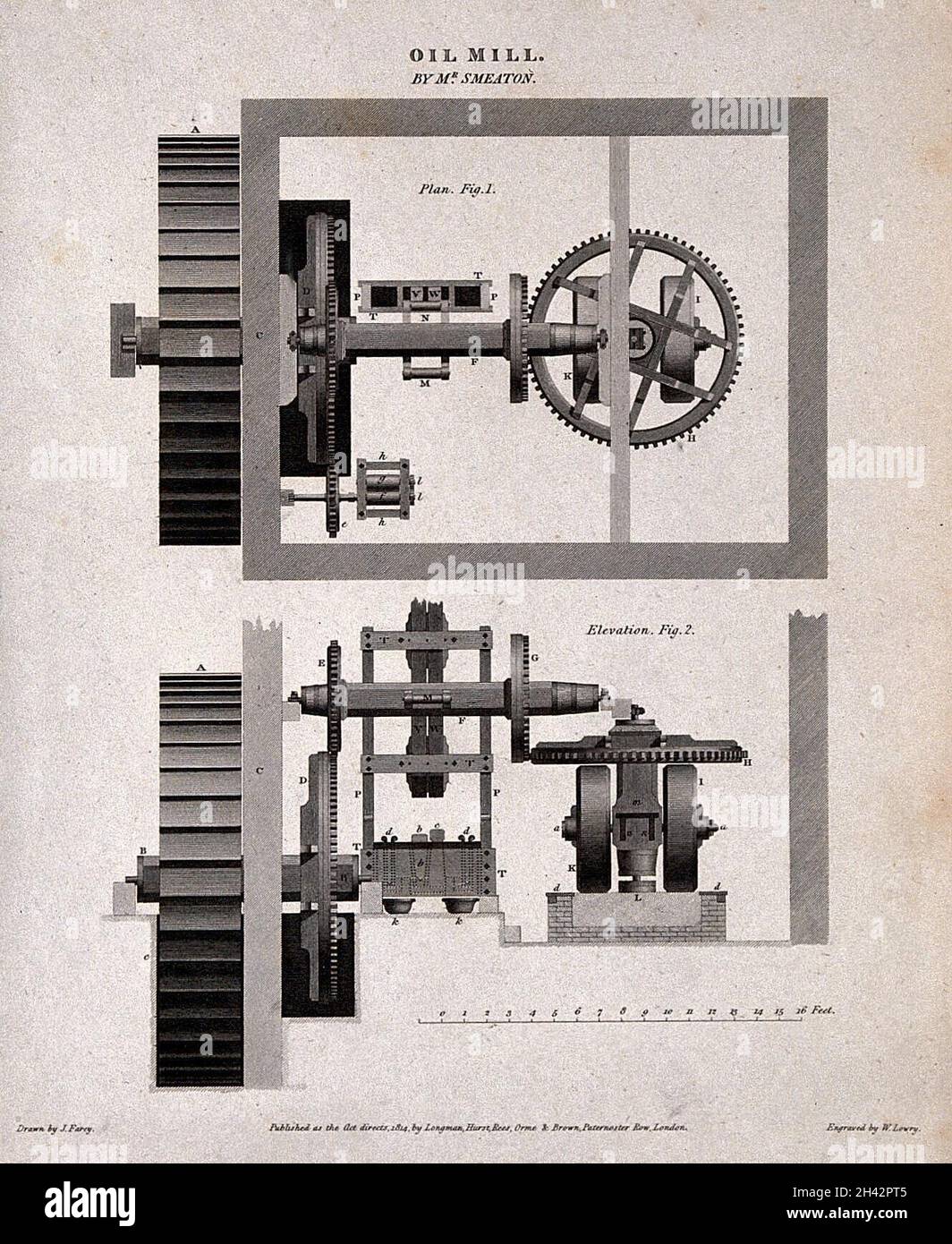 Machinery: plan and elevation of the Smeaton oil mill. Engraving by W ...