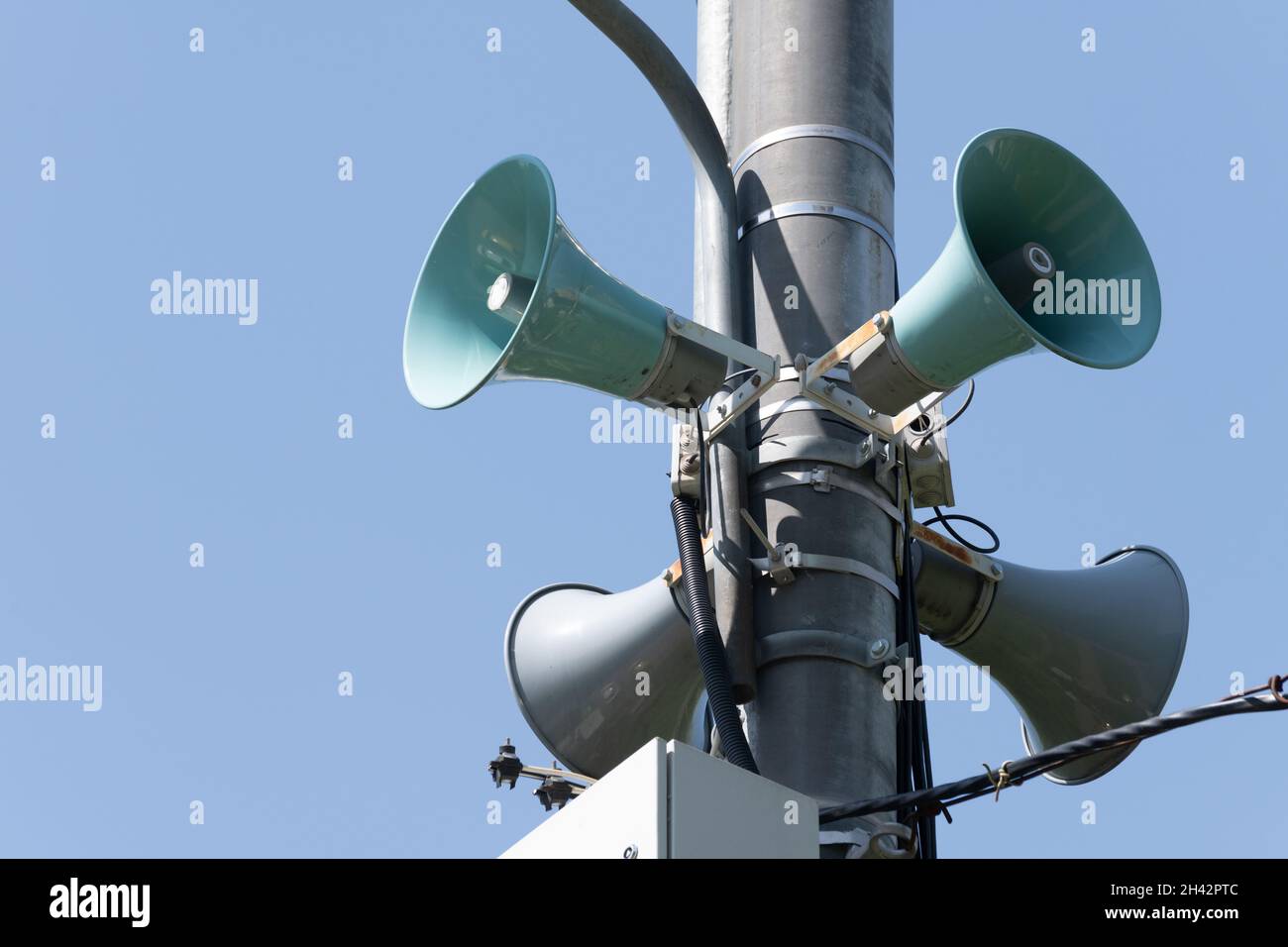 Pole Emergency Alert Loudspeakers on pillar, Russia Stock Photo - Alamy