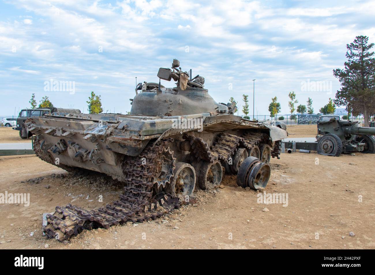 Tank T-72 in The Military Trophy Park in Baku. Destroyed Armenian ...