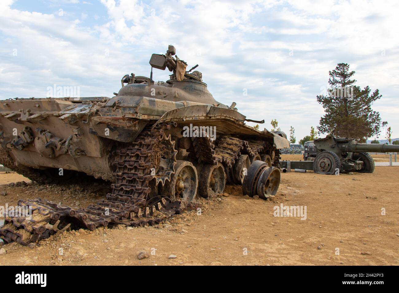 Tank T-72 in The Military Trophy Park in Baku. Destroyed Armenian ...