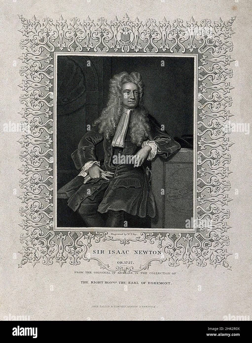 Sir Isaac Newton. Stipple engraving by W. T. Fry after Sir G. Kneller ...