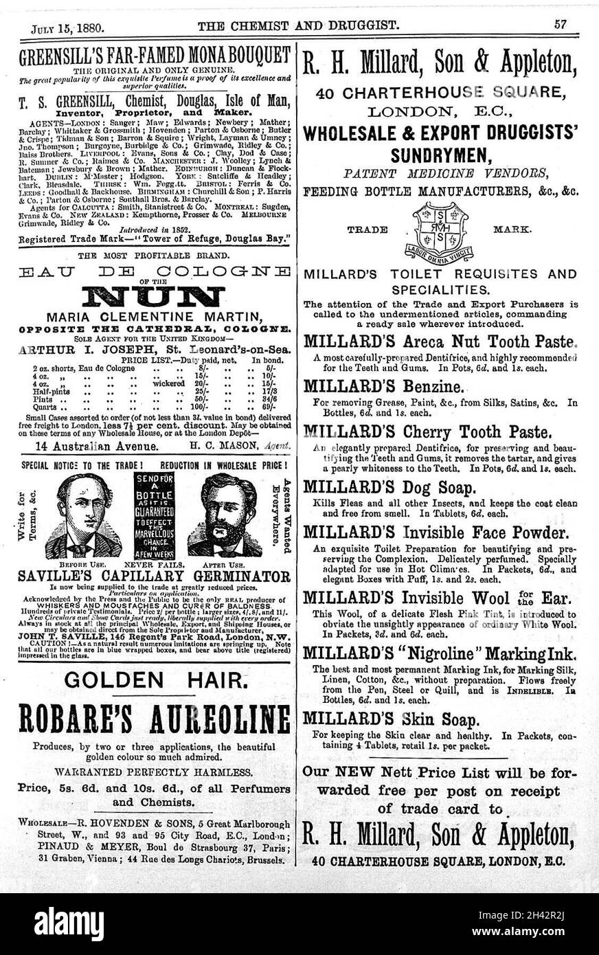 Advertisements from The Chemist and Drugist 1880 Stock Photo - Alamy