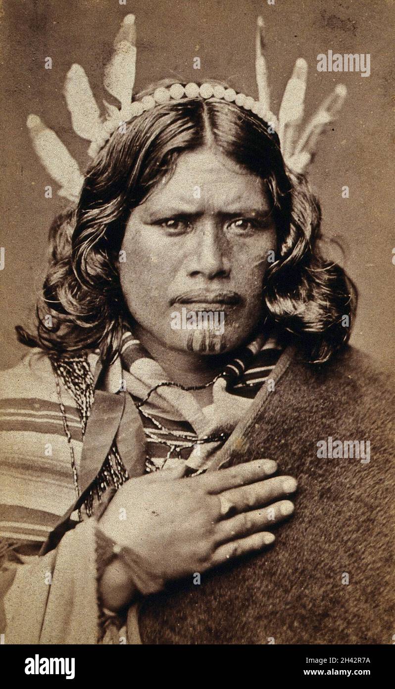 A Maori man with a tattoed face. Photograph by J. Bragge, 18 Stock ...