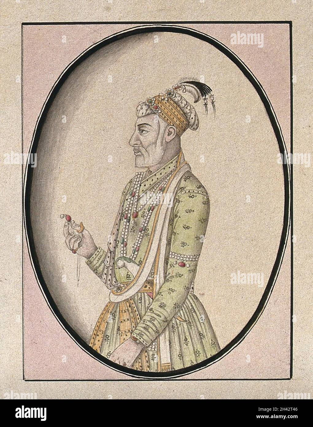 A member of the Mughal royal family (?). Watercolour drawing by an ...