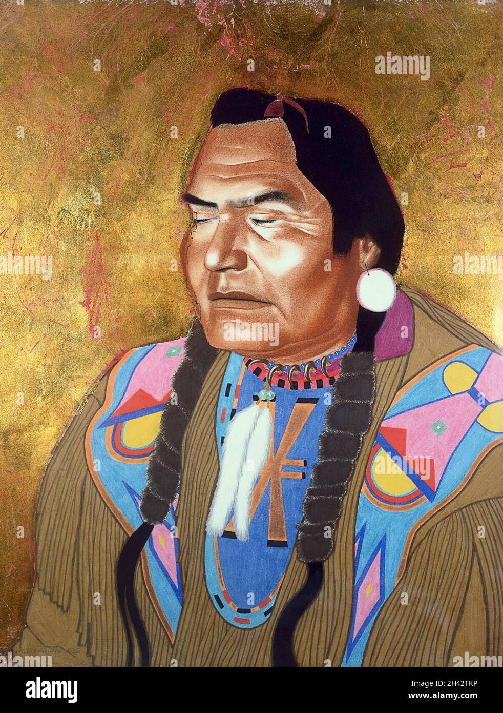 Short face, a Blackfeet medicine man. Colour pastel drawing by W ...
