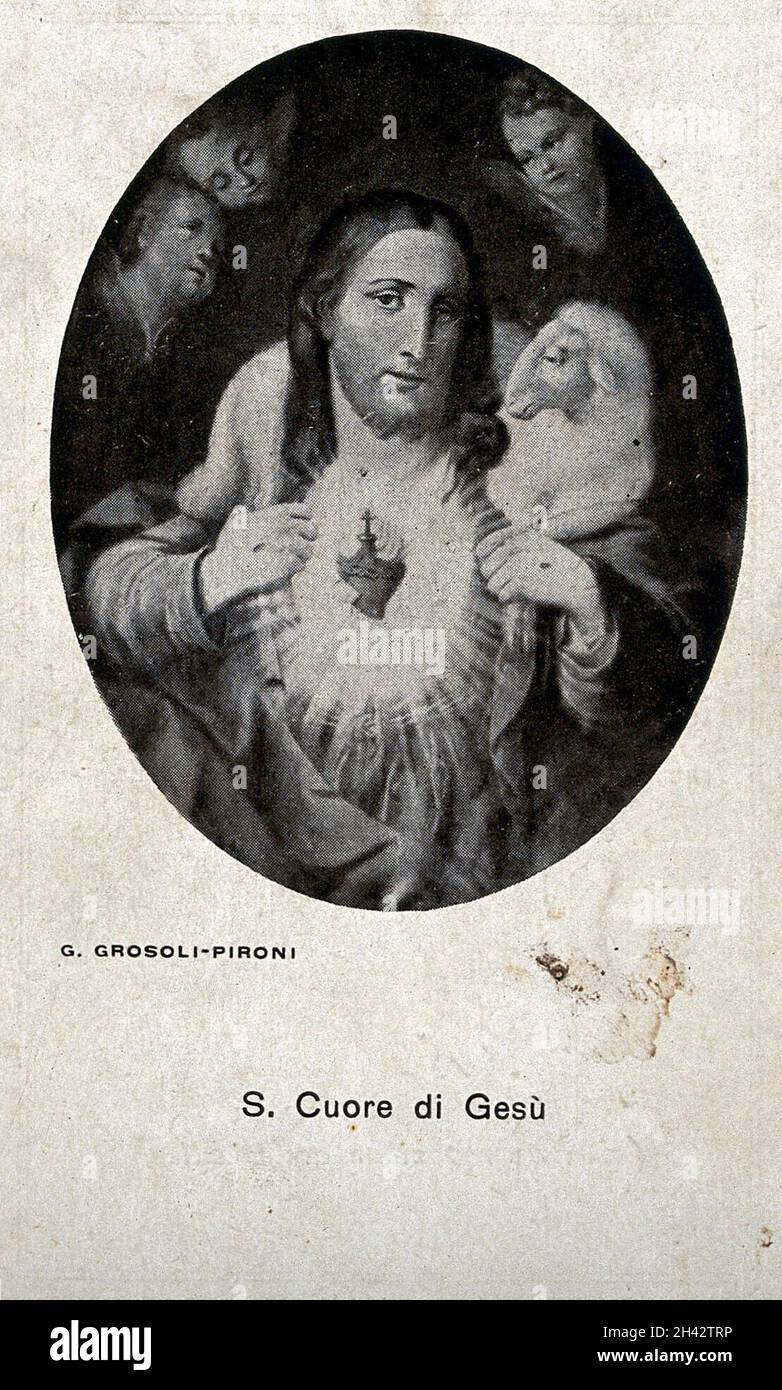 Christ as the Good Shepherd with the Sacred Heart. Process print after ...