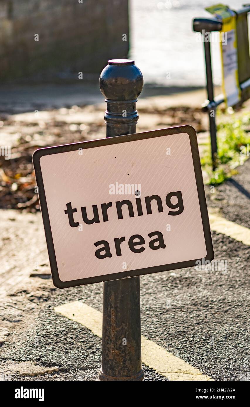 Turning area sign on a small post in a carpark in the coastal town of ...