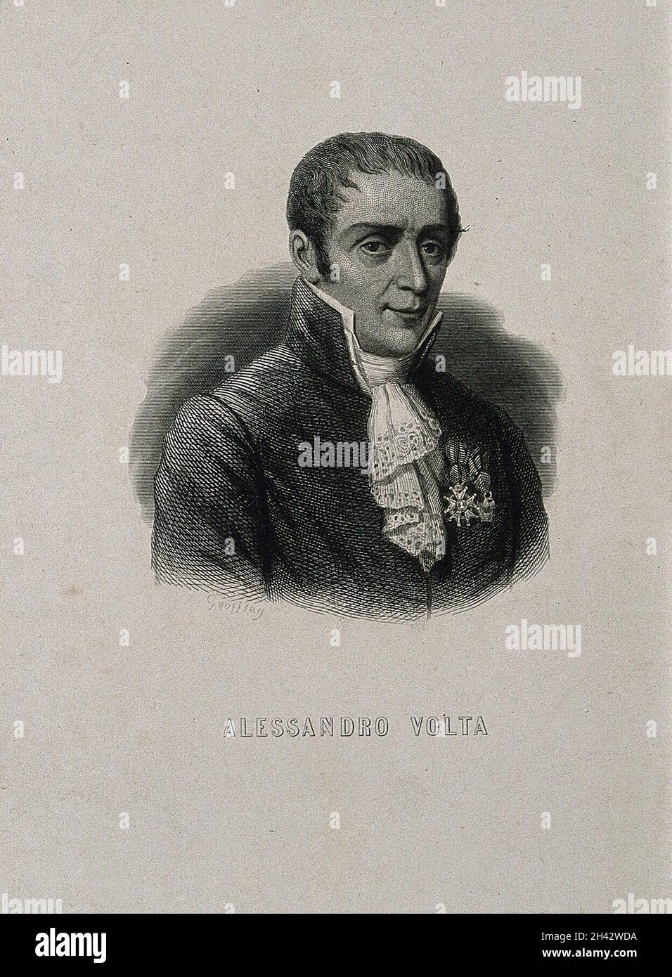 Count Alessandro Giuseppe Antonio Anastasio Volta. Stipple engraving by ...