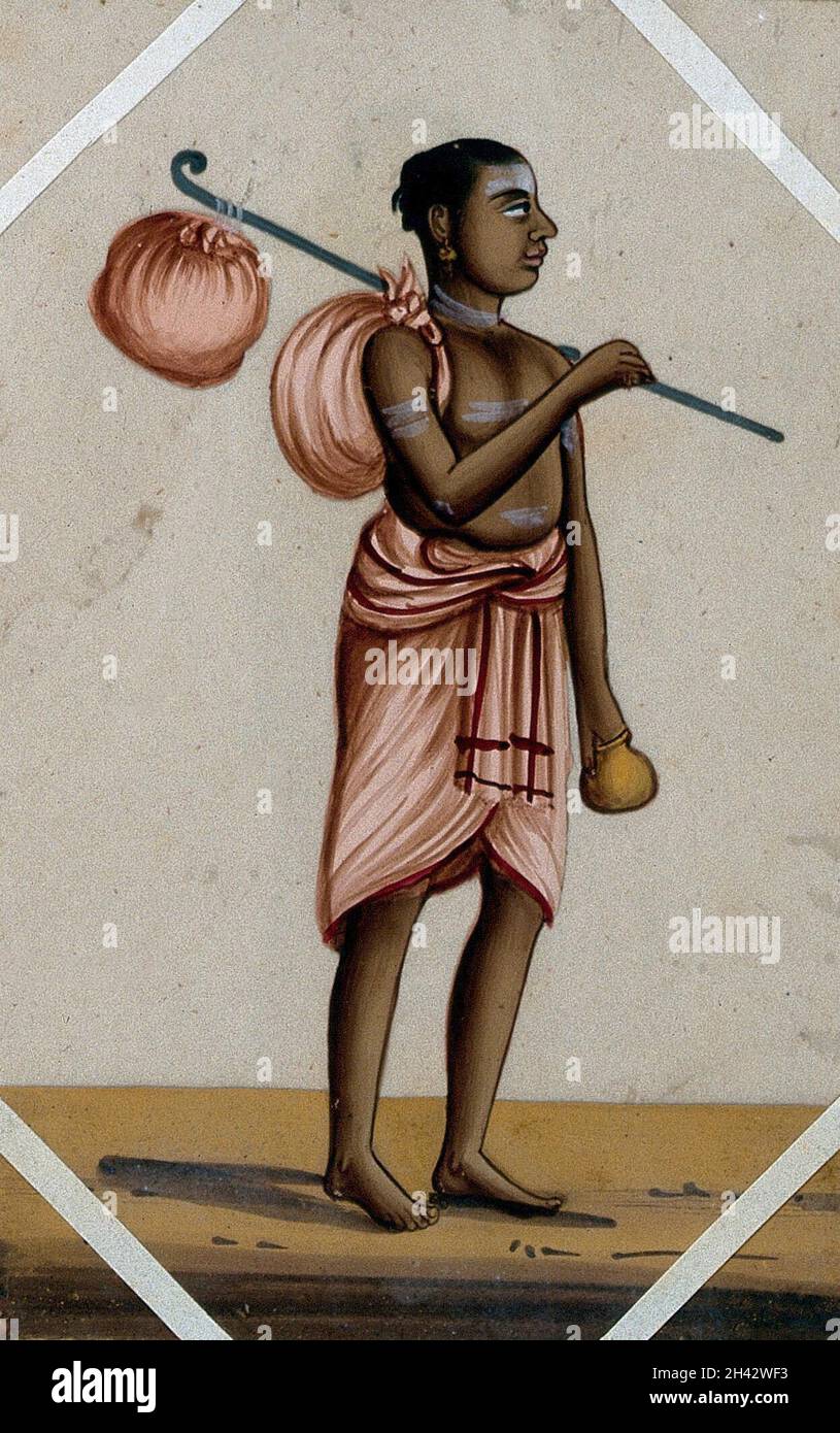 A Sikh pandit's servant. Gouache painting on mica, by an Indian artist ...