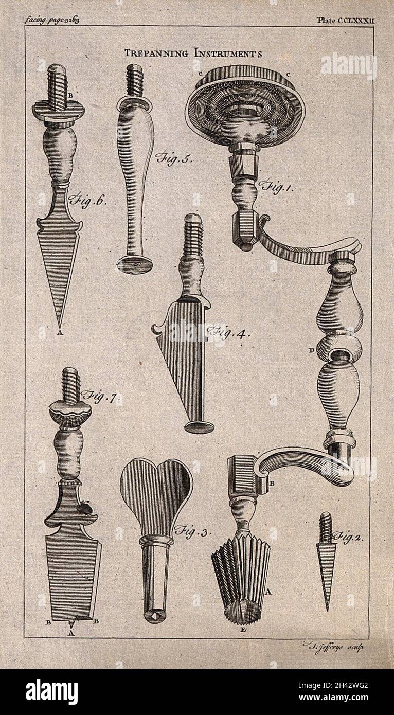 Surgical instruments for trepanning. Engraving with etching by T ...