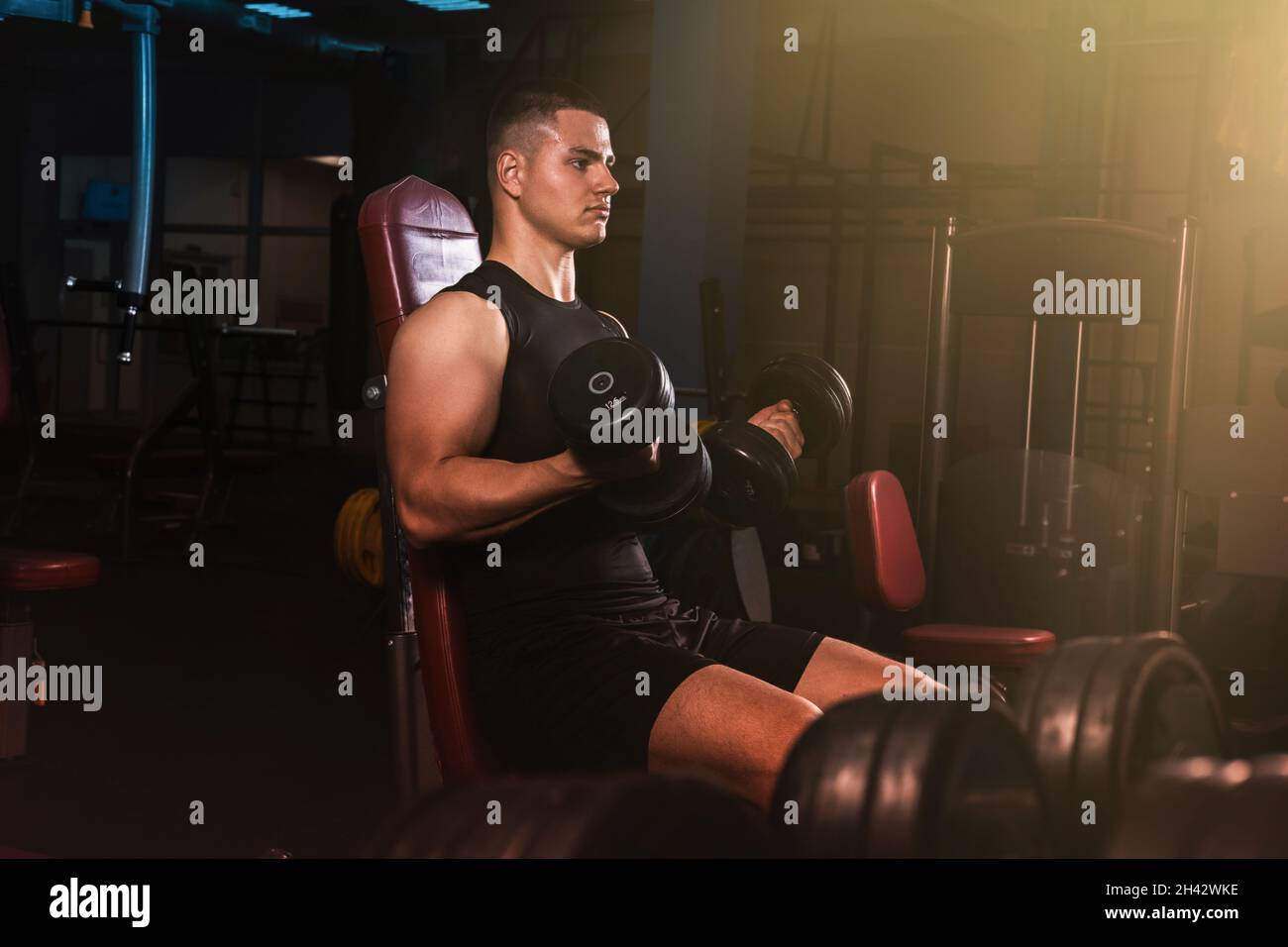 A young guy works out in the gym Stock Photo - Alamy