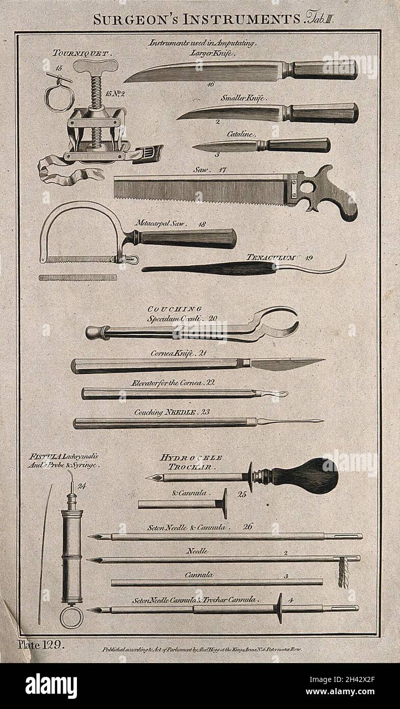 Surgical instruments, including a tourniquet, couching needles and ...