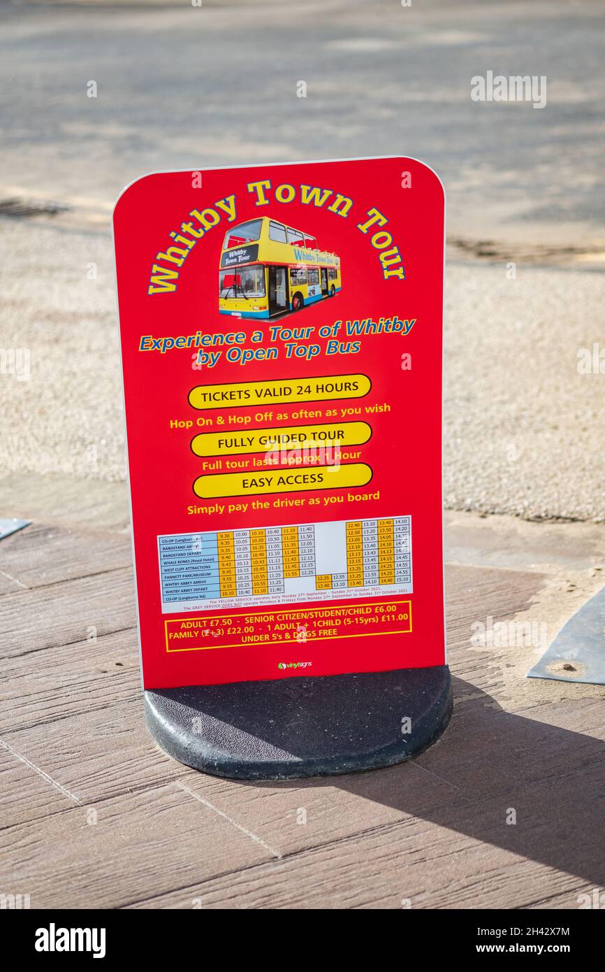 The open top bus tour sign providing all the relevant information and ...