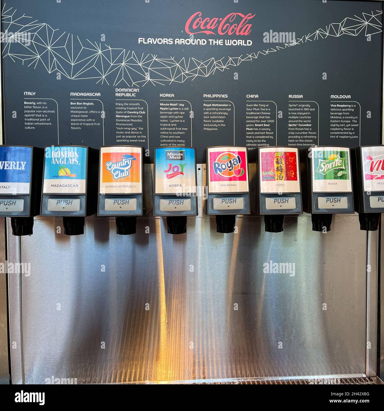 Orlando, FL USA - October 9, 2021:The sample soda from an international ...