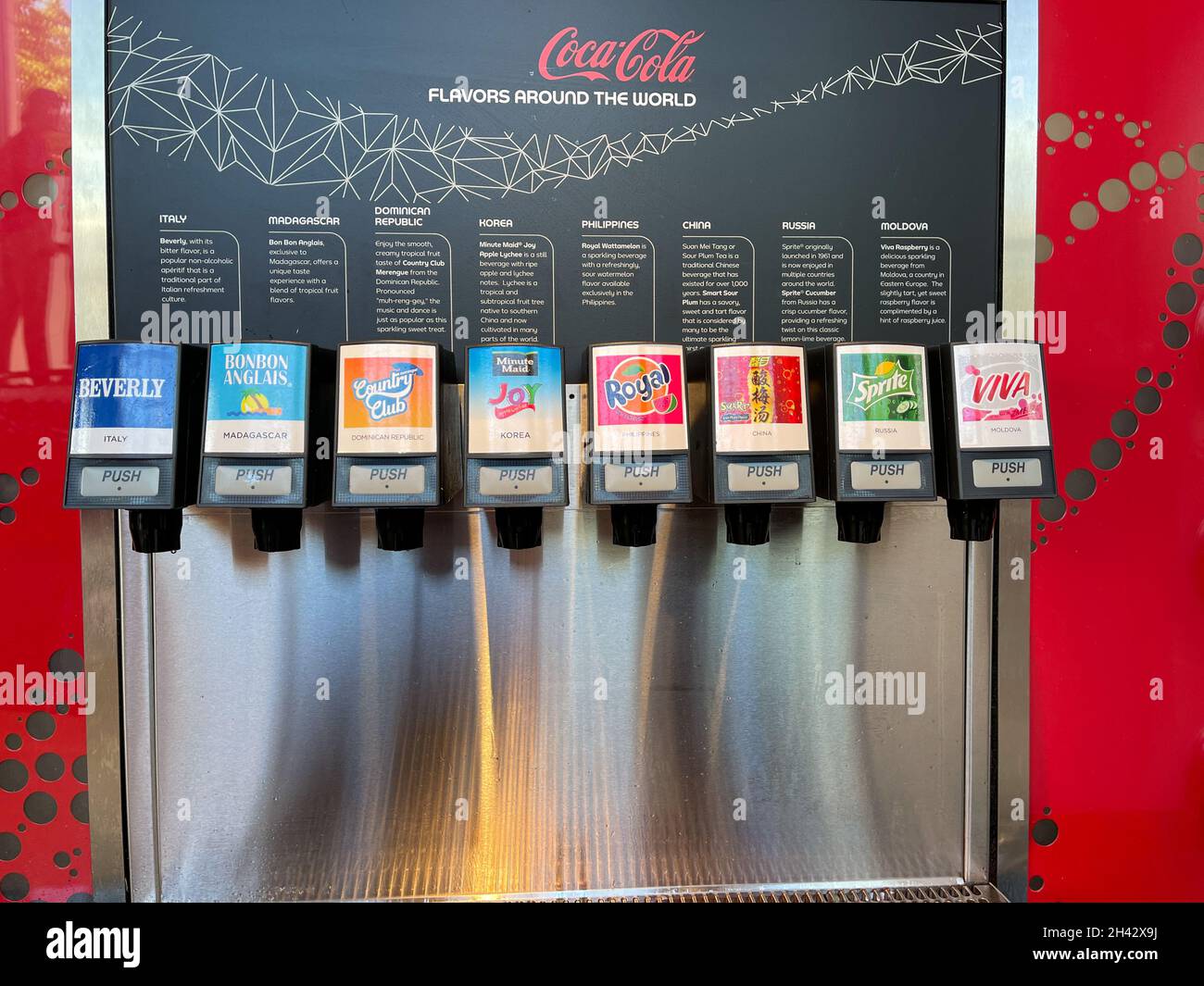 Orlando, FL USA - October 9, 2021:The sample soda from an international ...