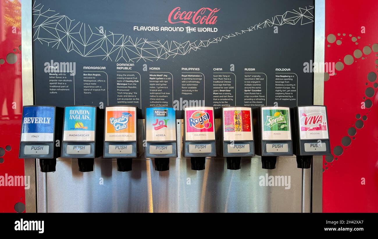 Orlando, FL USA - October 9, 2021:The sample soda from an international ...