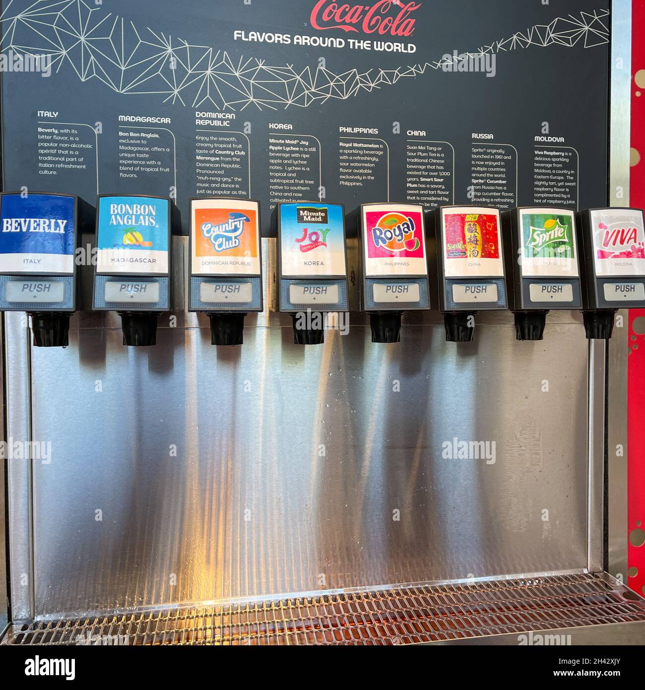 Orlando, FL USA - October 9, 2021:The sample soda from an international ...