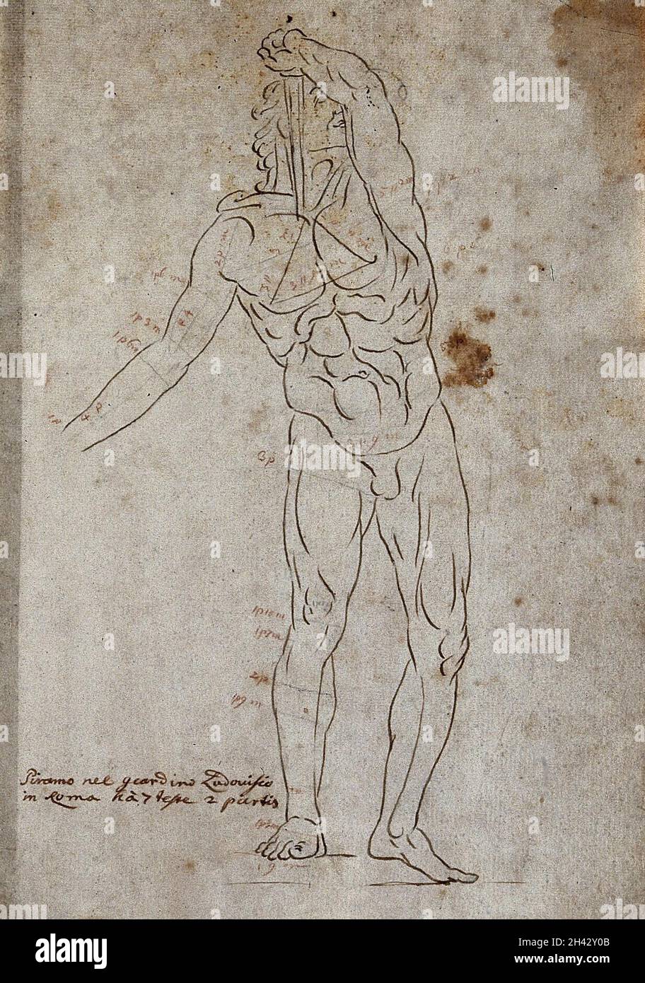 The figure of Paetus from a group of Paetus and Arria. Pen and ink ...