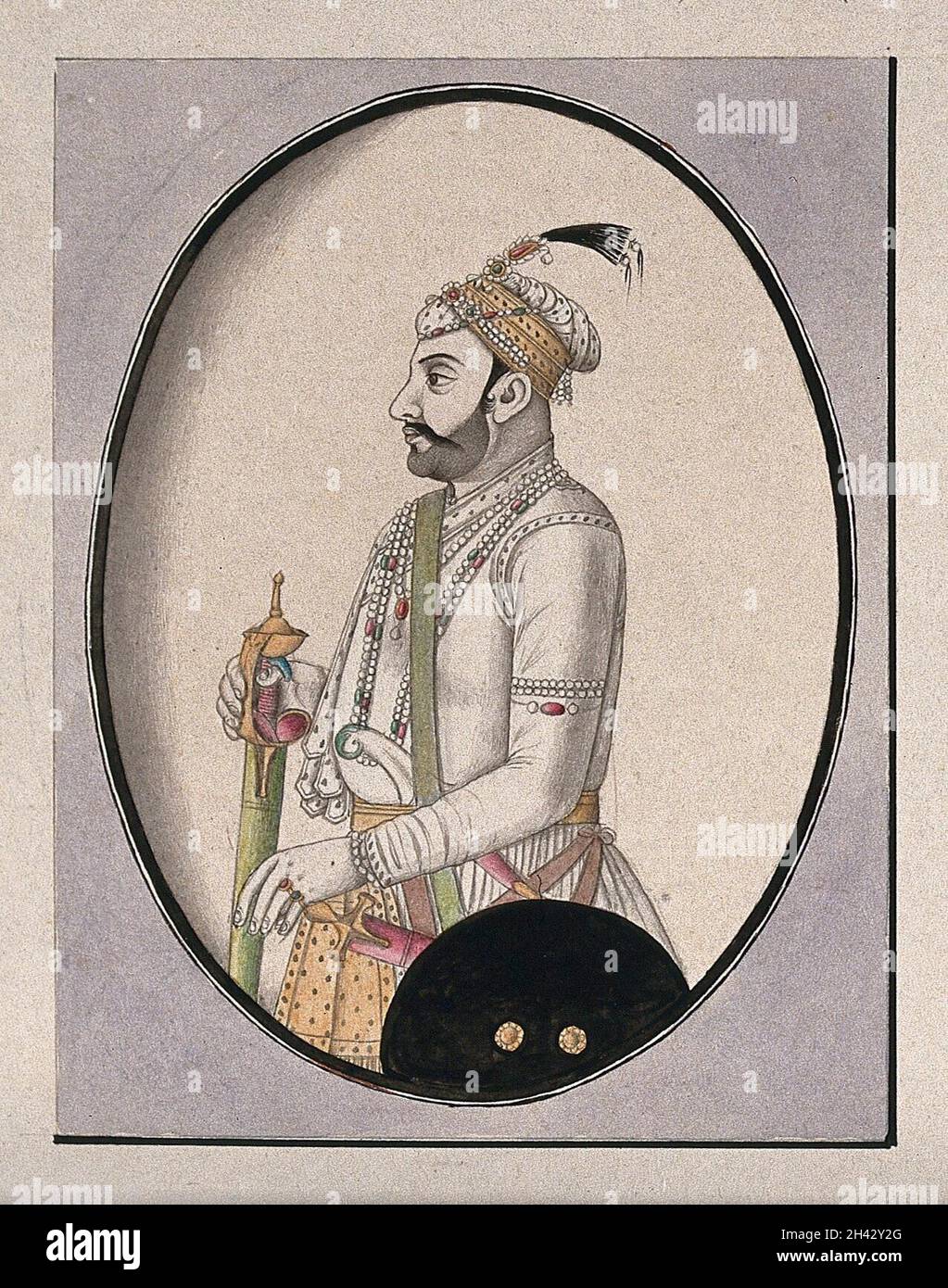 A member of the Mughal royal family (?). Watercolour drawing by an ...
