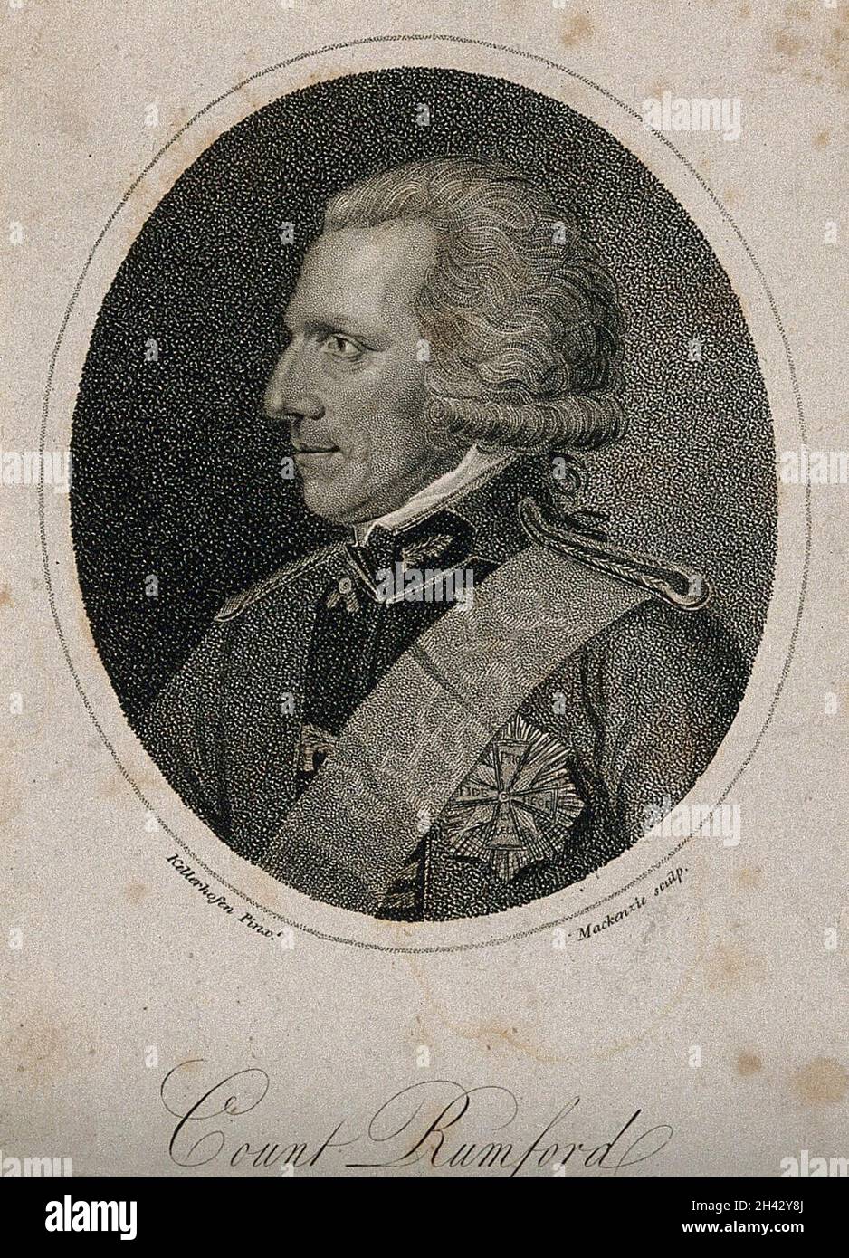 Sir Benjamin Thompson, Count von Rumford. Stipple engraving by K ...