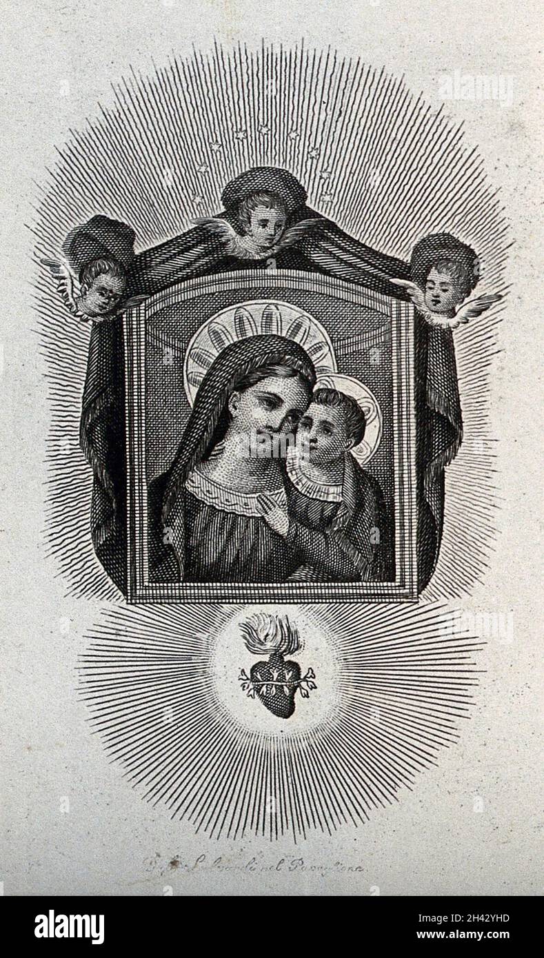 The Virgin and Child presented by three cherubim, underneath the Sacred ...