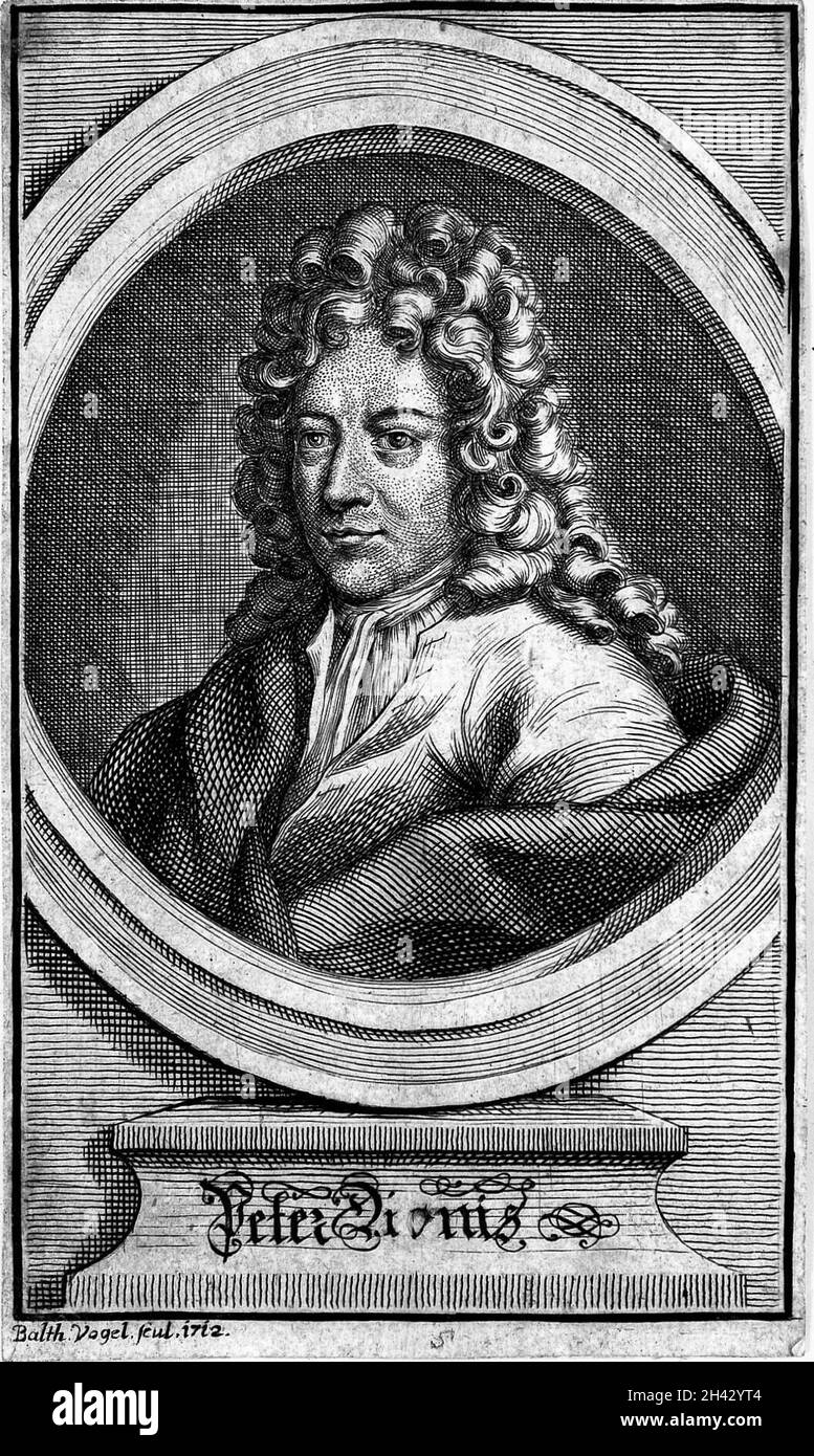 Pierre Dionis. Line engraving by B. Vogel, 1712 Stock Photo - Alamy