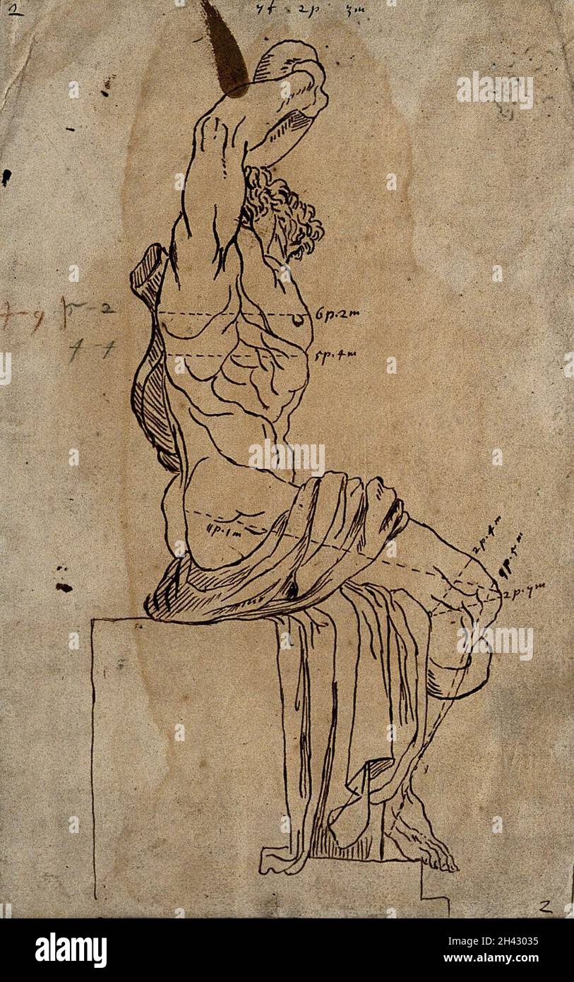 The Laocoön sculpture seen from the left. Pen and ink drawing after G ...