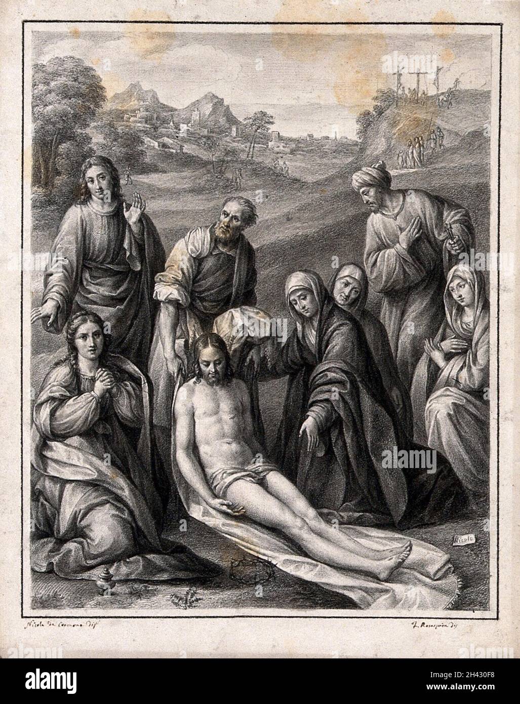 The deposition of Christ from the cross. Drawing by F. Rosaspina, c ...