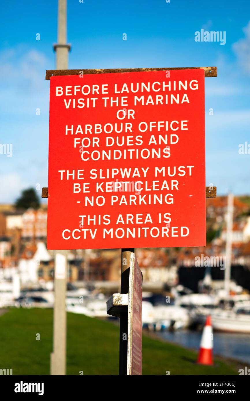 Instructional sign and rules applicable to boat owners in Whitby Marina ...