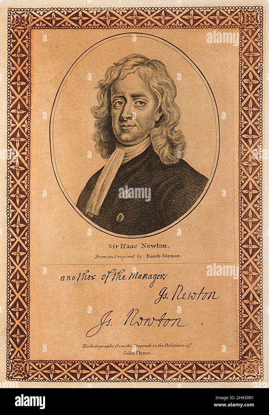 Sir Isaac Newton. Engraving by J. Swaine after E. Seeman, 1726 Stock ...