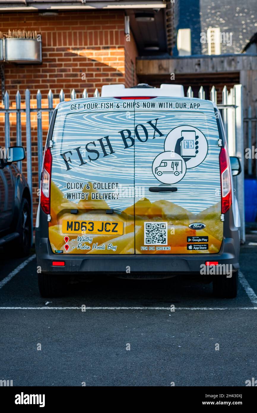 The back end of the Fish Box fish and chip shop deliver van parked up ...