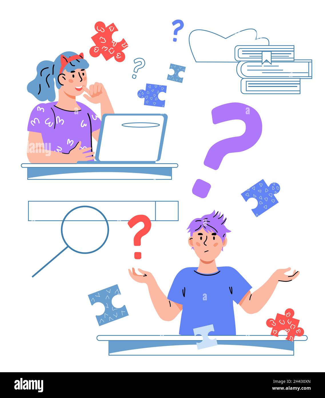 Kids online education concept with children studying, asking question ...