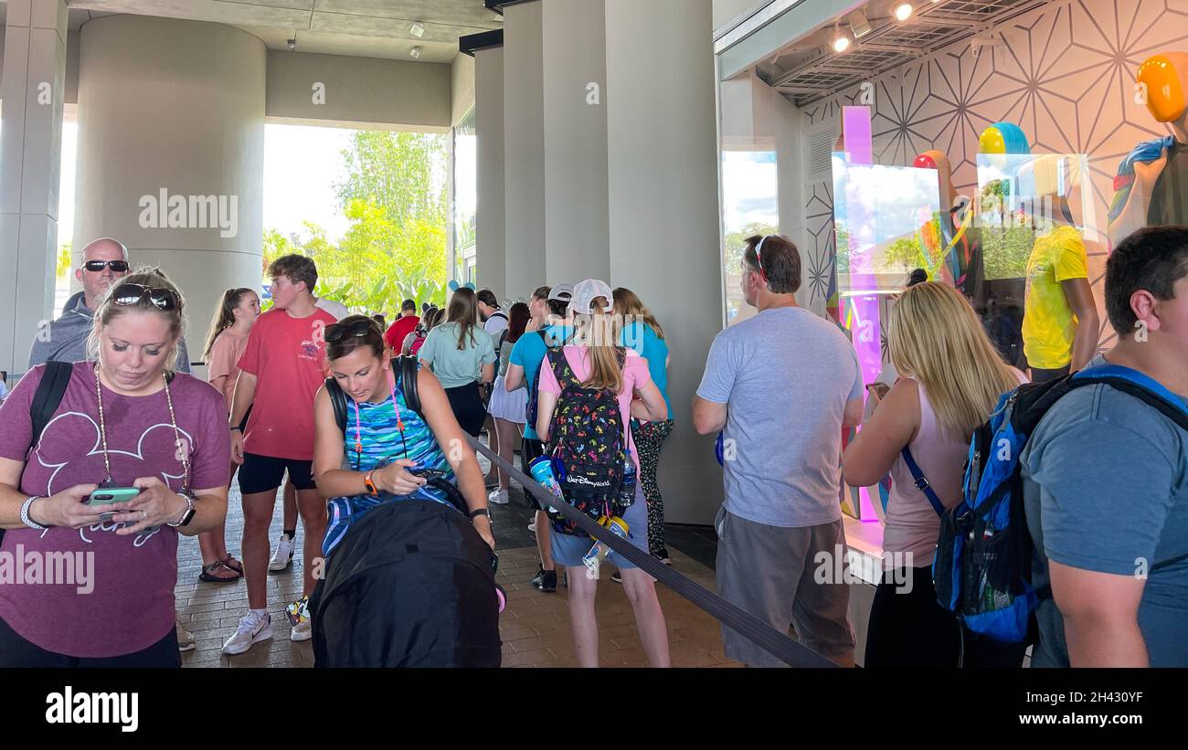 Orlando, FL USA - October 9, 2021:The line to sample soda from an ...