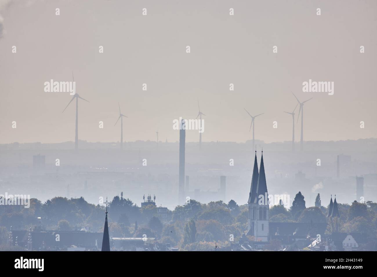 maria hilf church towers in Wiesbaden city panorama, Germany Stock ...