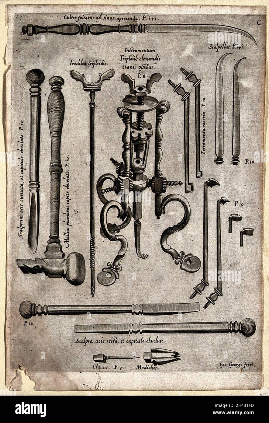 Surgical instruments. Engraving by G. Georgi, 1656 Stock Photo - Alamy