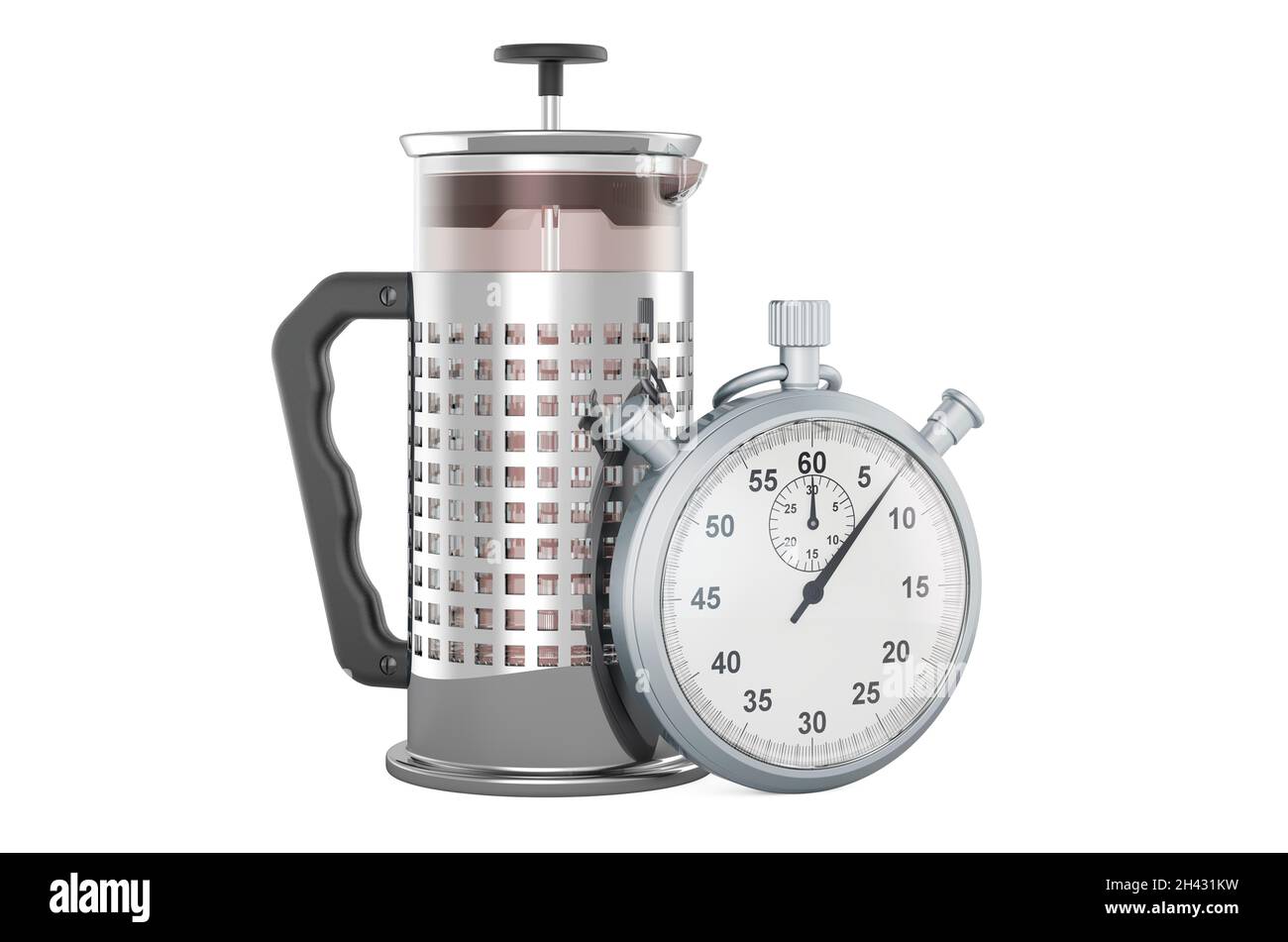 French press with stopwatch, 3D rendering isolated on white background ...