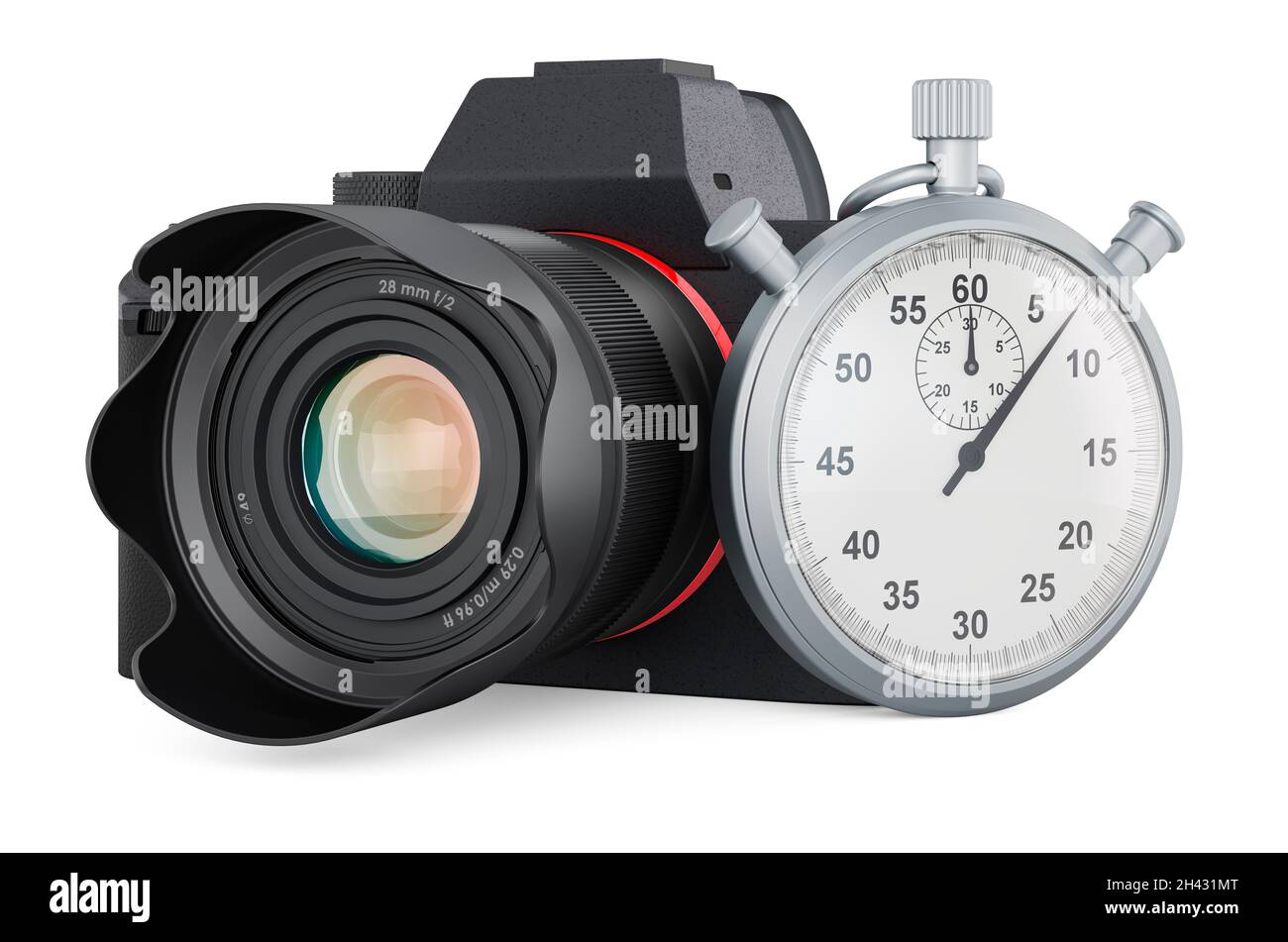 Digital camera with stopwatch, 3D rendering isolated on white ...