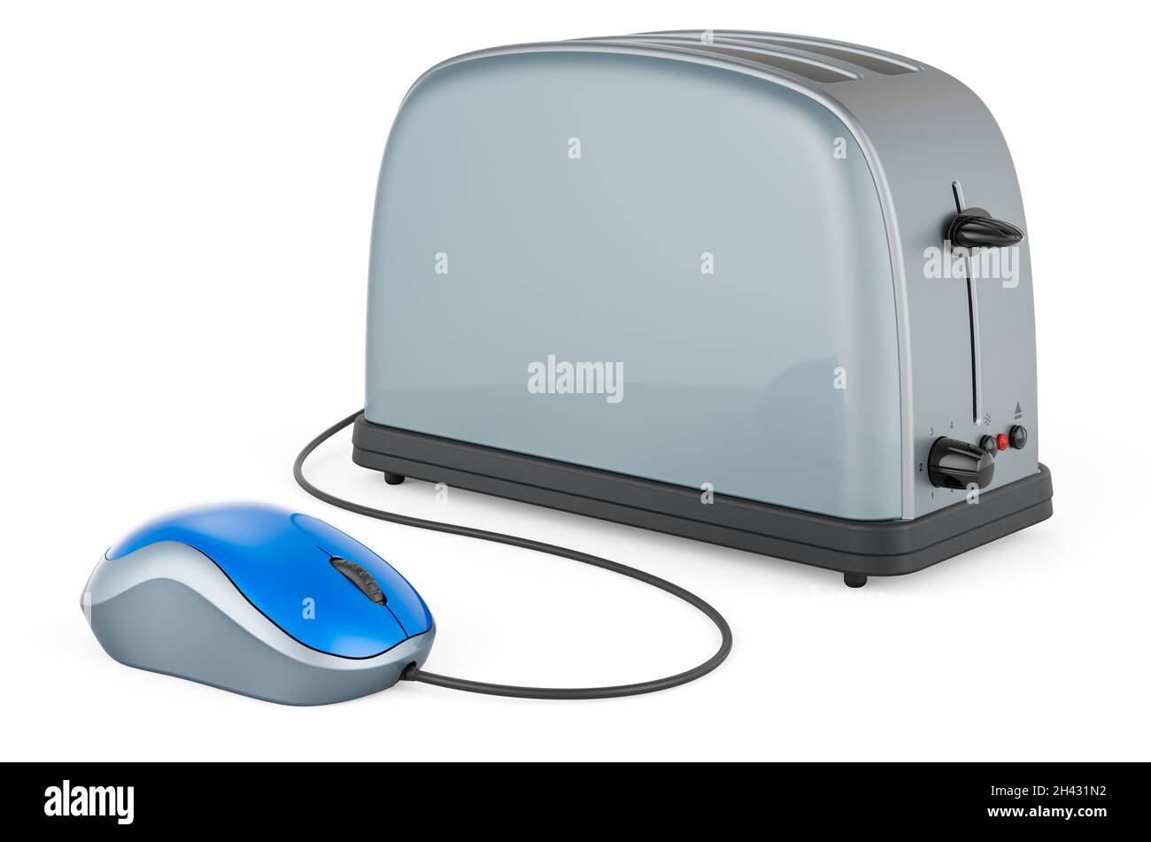 Toaster with computer mouse. 3D rendering isolated on white background ...
