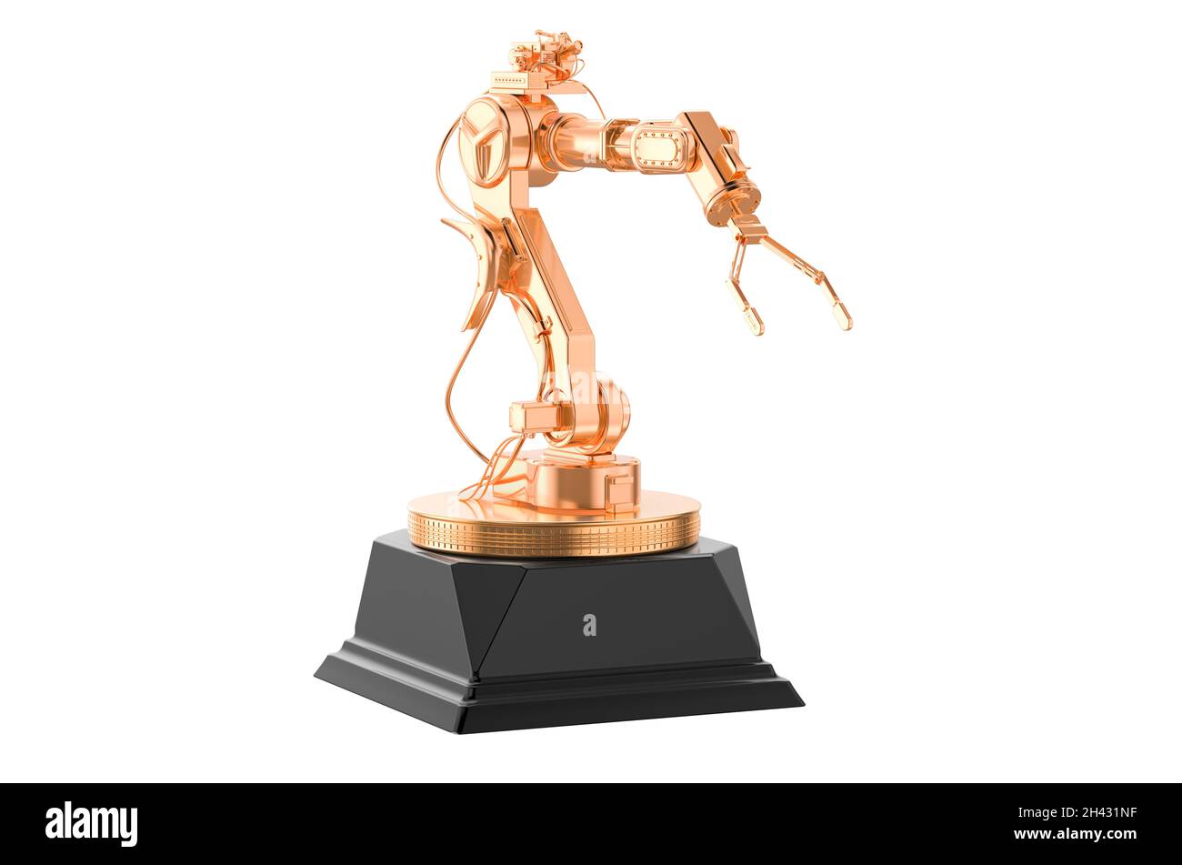 Robotic arm golden award concept. 3D rendering isolated on white ...