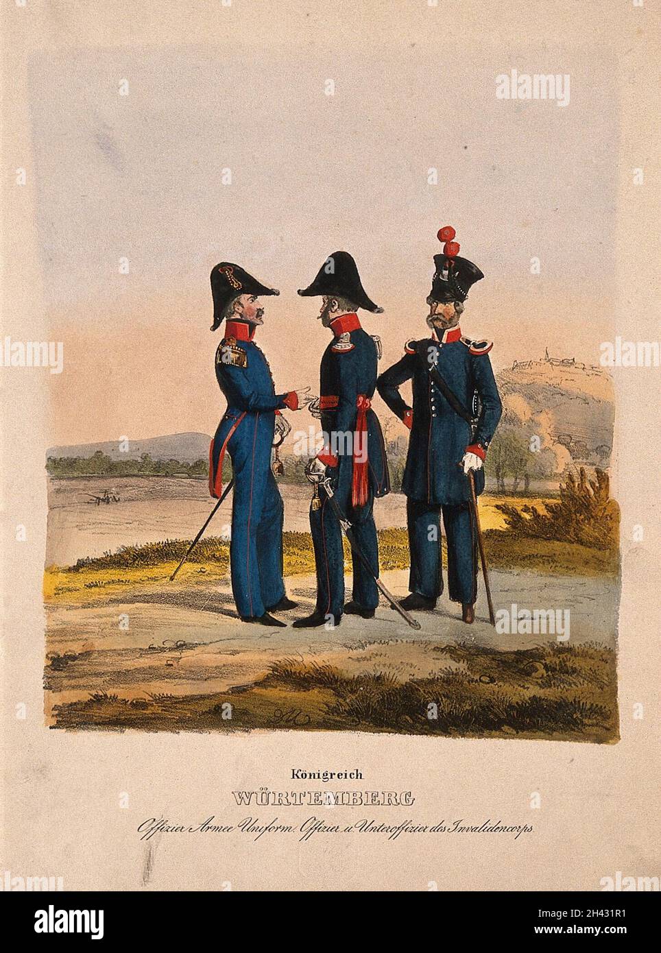 Three uniformed German army officers in the Kingdom of Württemberg, two ...