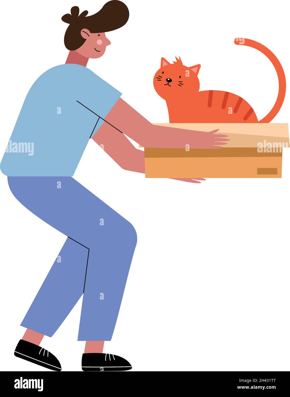 man lifting cat in box characters Stock Vector Image & Art - Alamy