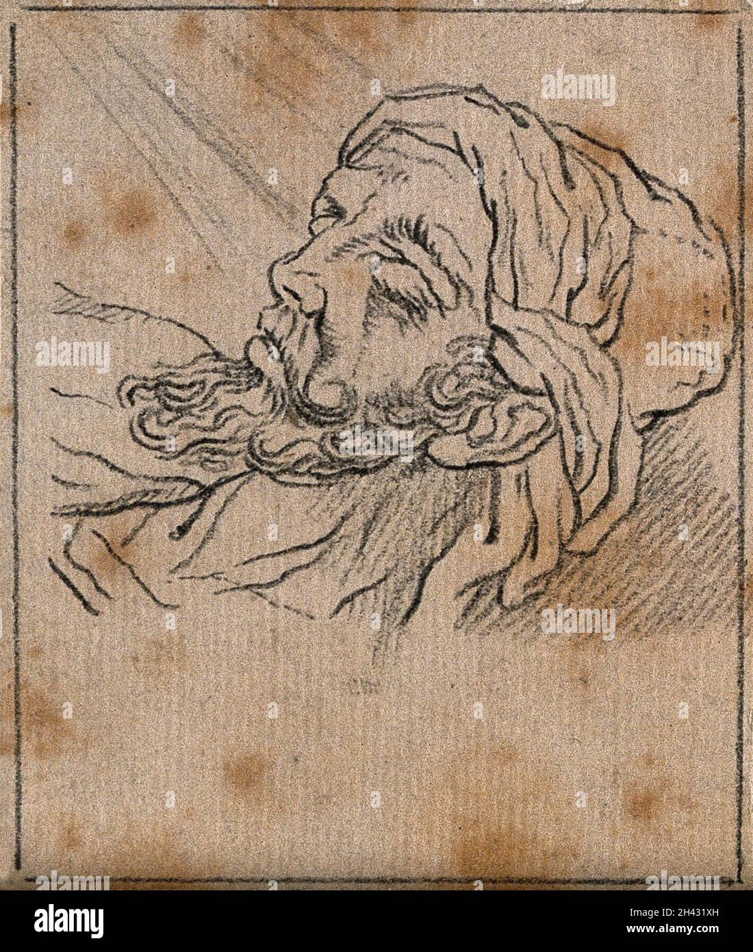 The face of a hero immediately before death. Drawing, c. 1789, after A ...