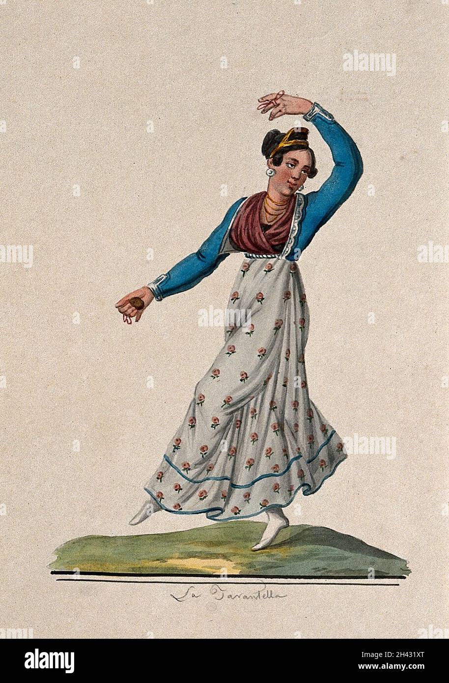 La Tarantella; woman in costume dancing. Watercolour Stock Photo - Alamy