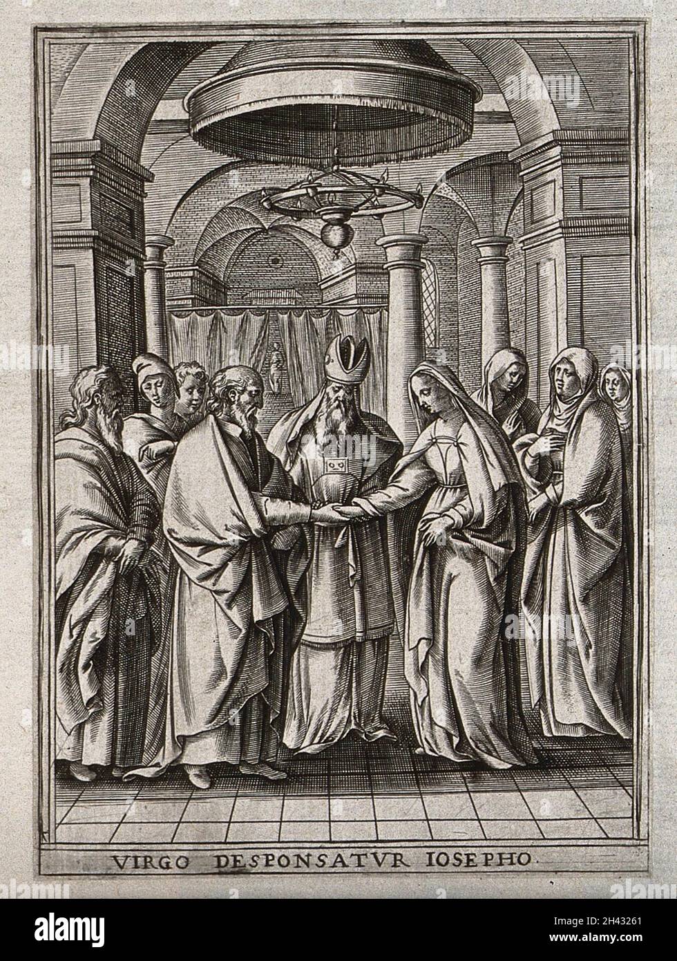 The marriage of Mary and Joseph. Engraving Stock Photo - Alamy