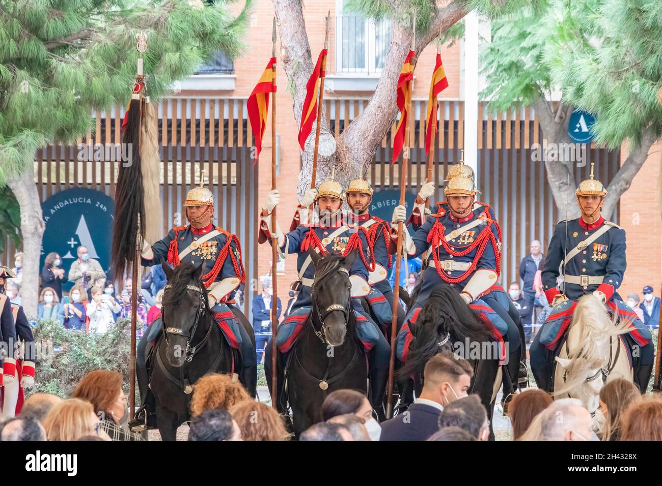 Huelva, Spain - October 30, 2021: The Royal Horse Guards under a tent ...