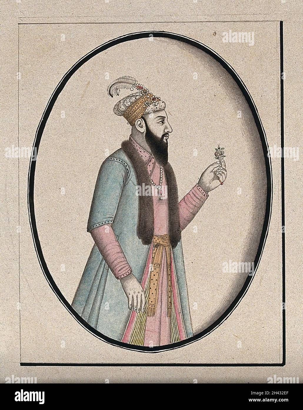 A member of a Mughal royal family (?). Watercolour drawing by an Indian ...
