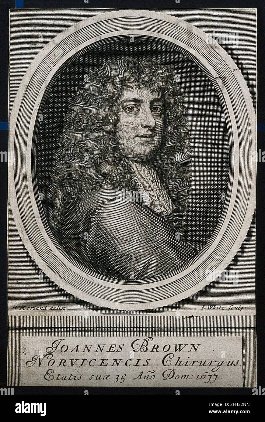 John Browne. Line engraving by R. White, 1677, after H. Morland Stock ...