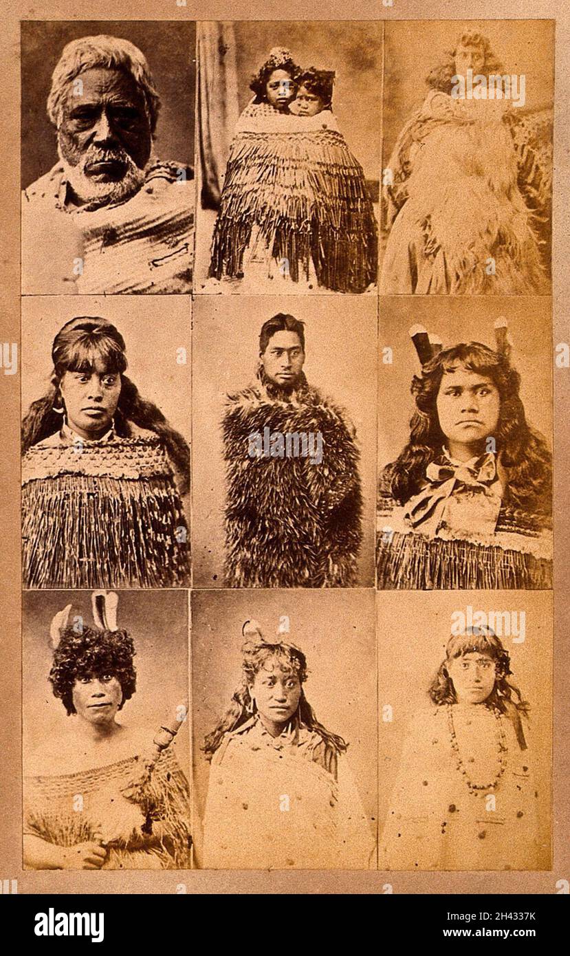New Zealand: nine individual photos of Maori people. Albumen print ...